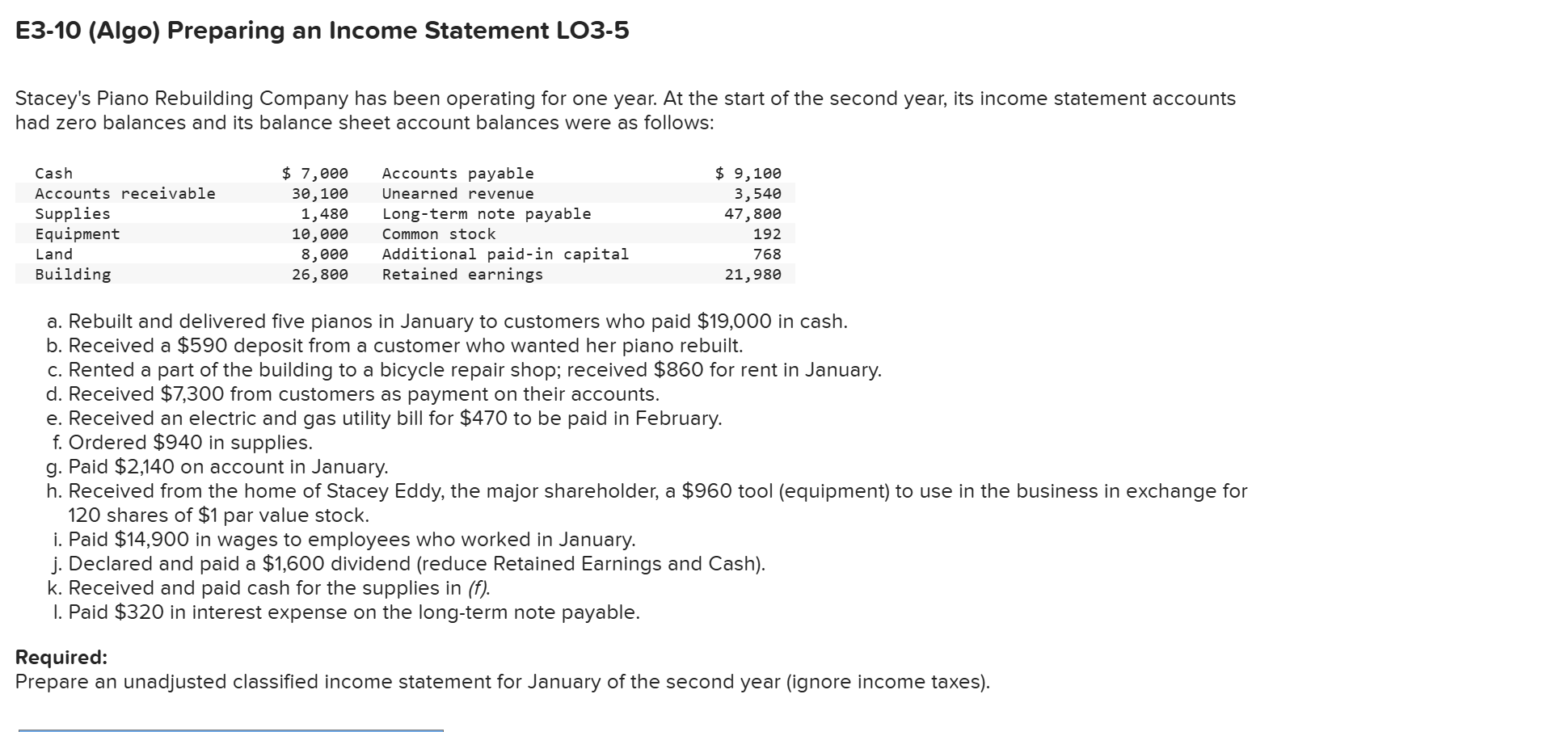 Solved E3-10 (Algo) ﻿Preparing an Income Statement LO3-5 | Chegg.com