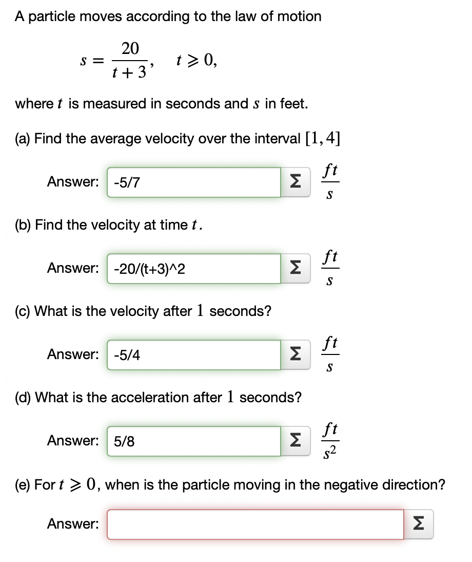 Solved A particle moves according to the law of motion | Chegg.com