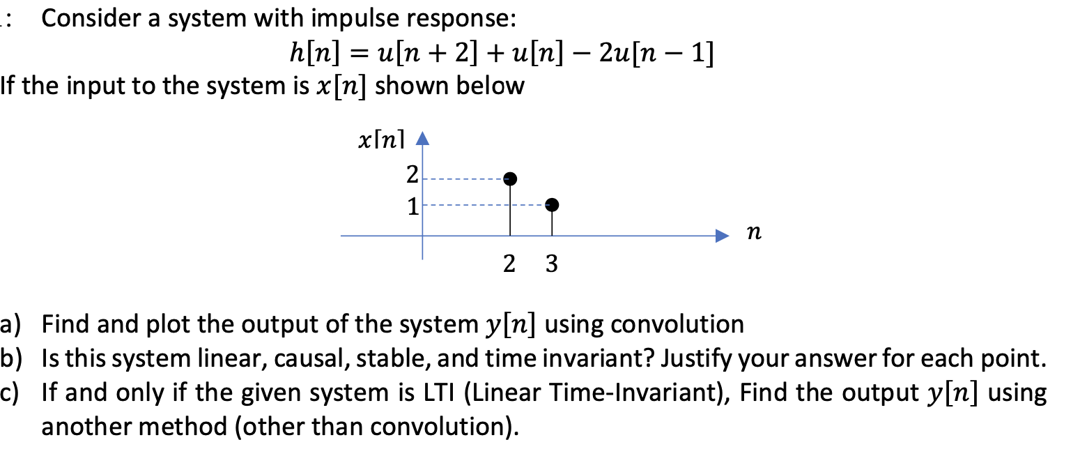 Solved -: Consider a system with impulse response: h[n] = | Chegg.com