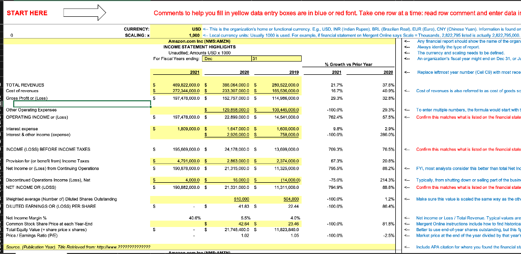 Solved START HERE Comments to help you fill in yellow data | Chegg.com