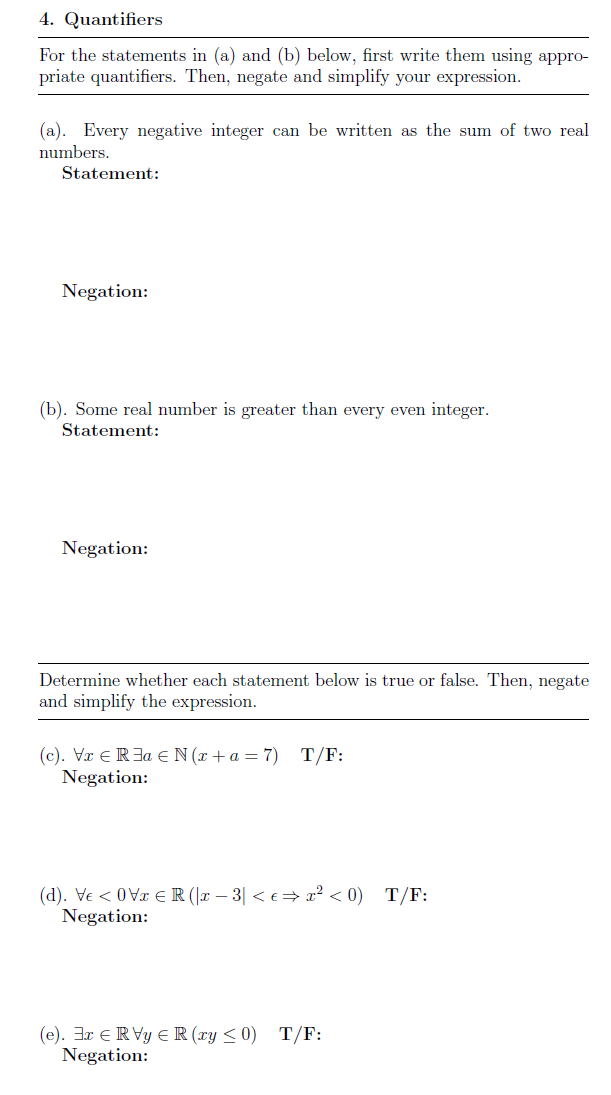 Solved 4. Quantifiers For the statements in (a) and (b) | Chegg.com