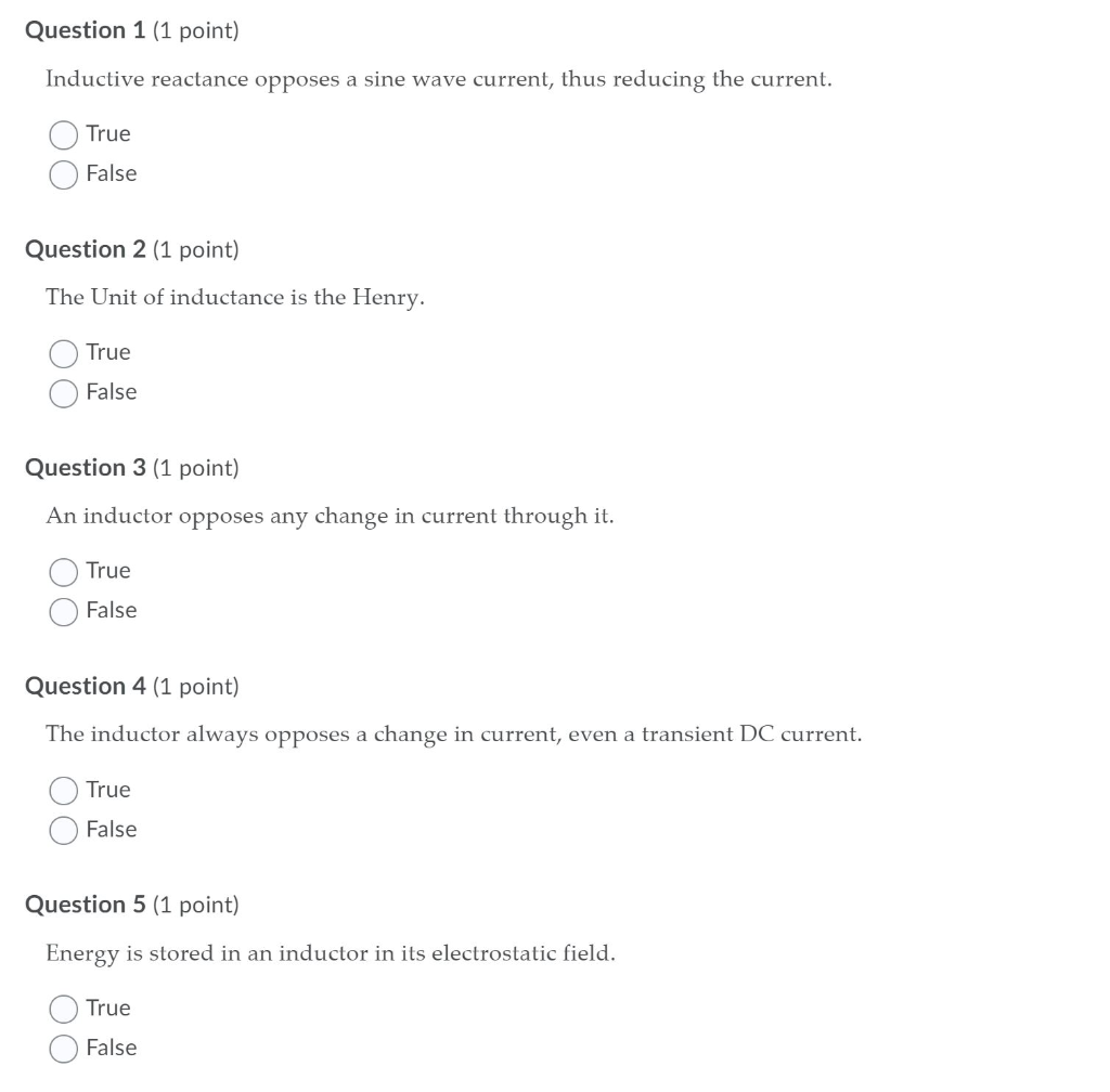 Solved Question 1 (1 point) Inductive reactance opposes a | Chegg.com