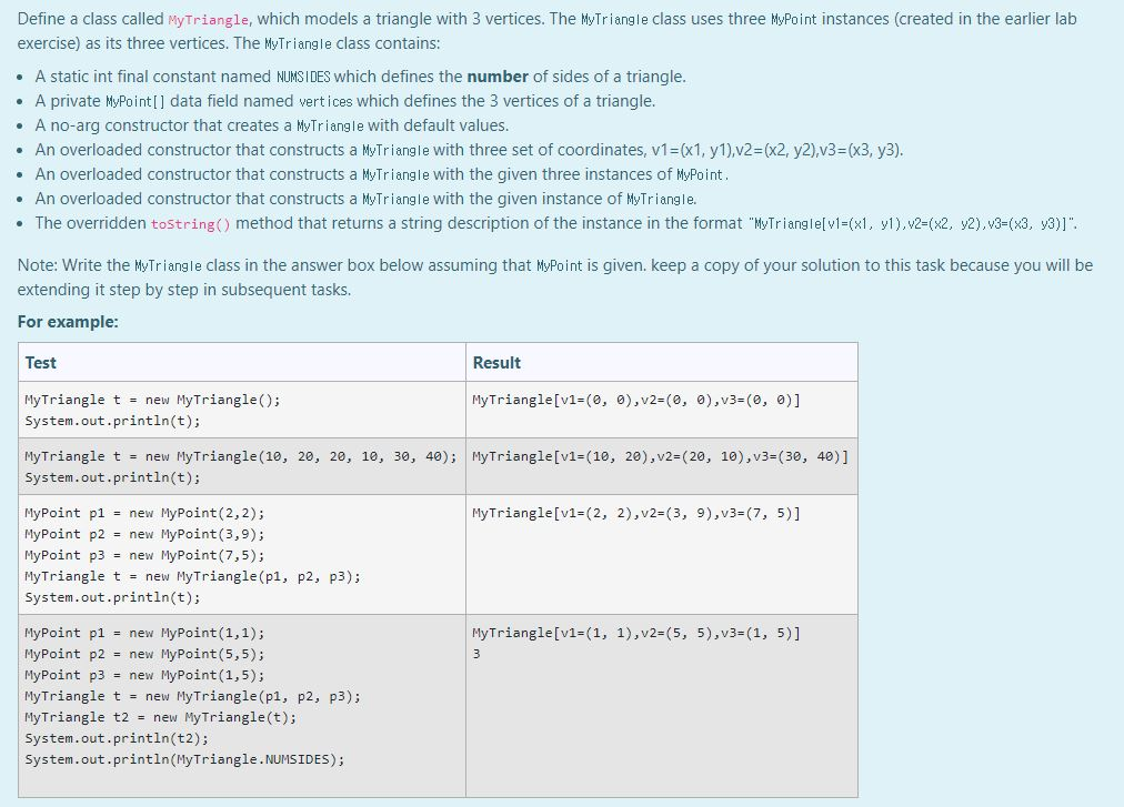 Define a class called MyTriangle, which models a | Chegg.com