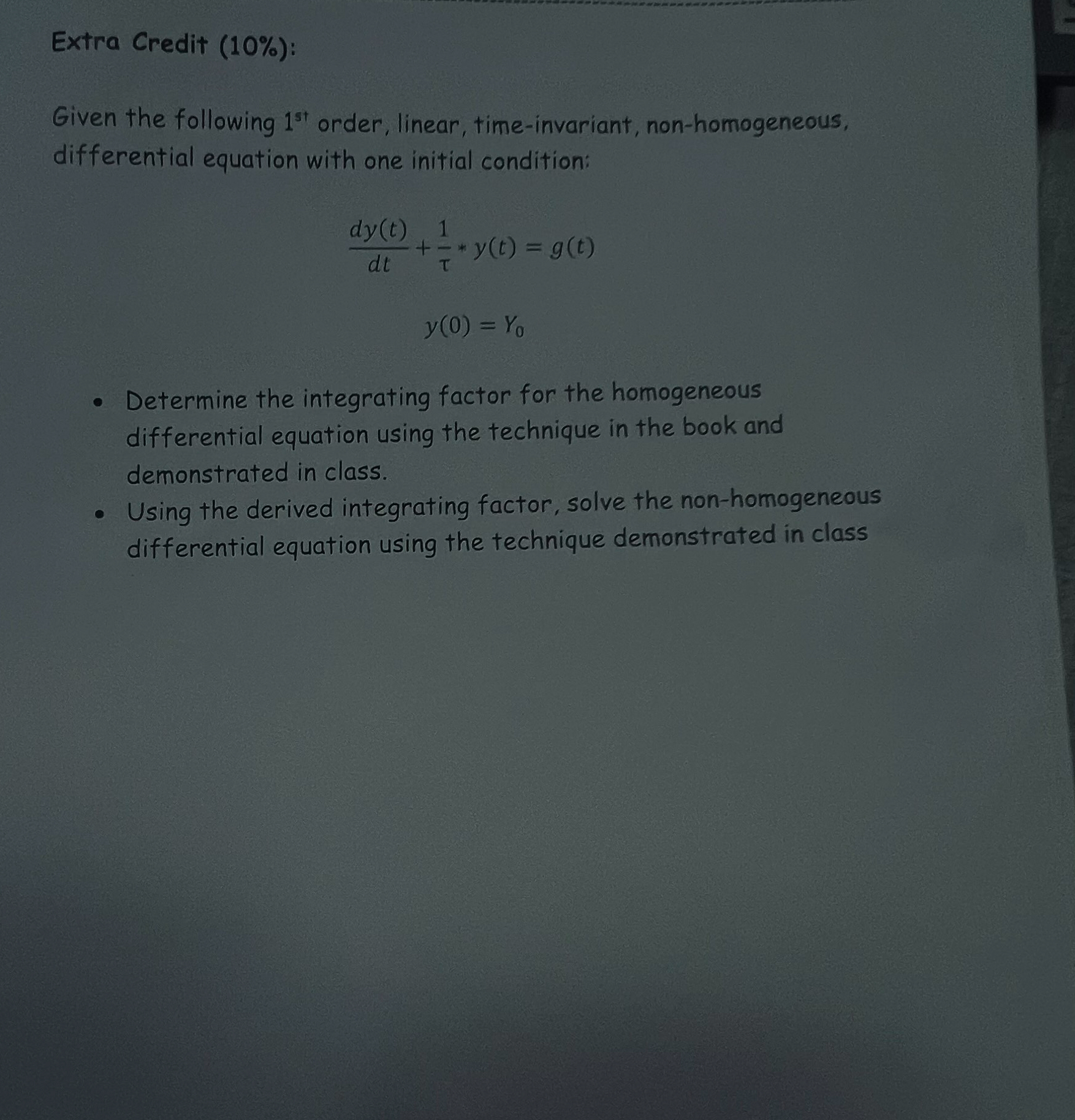 Solved Extra Credit (10%):Given the following 1st ﻿order, | Chegg.com