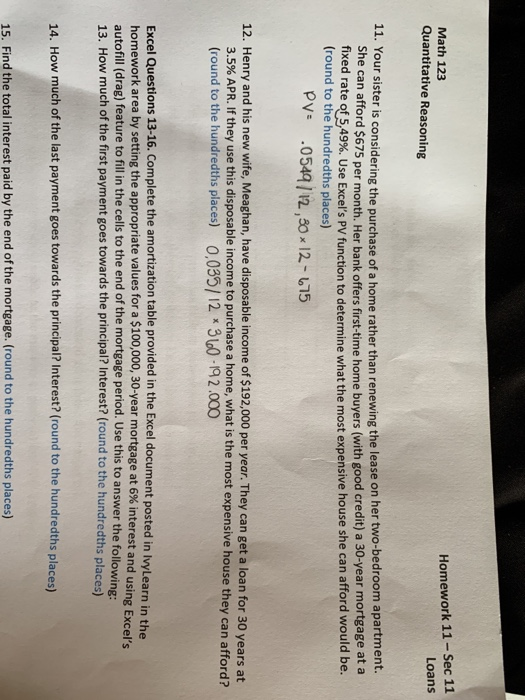 Solved Math 123 Quantitative Reasoning Homework 11 -Sec 11 | Chegg.com