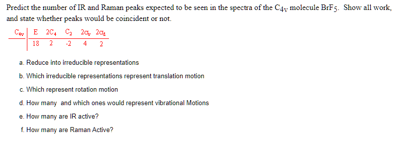 Solved Using C4v as character table, a. Determine order of | Chegg.com