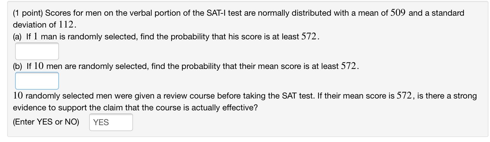 Solved (1 point) Scores for men on the verbal portion of the | Chegg.com