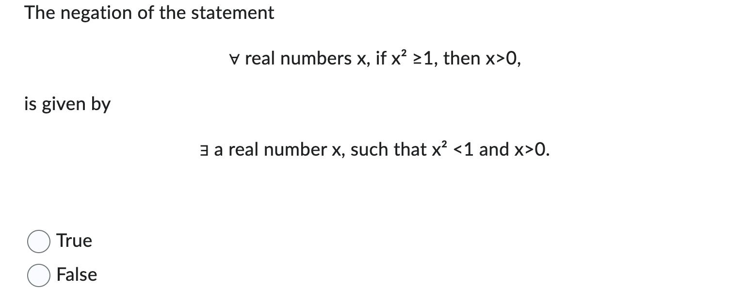 Solved The negation of the statement ∀ real numbers x, if | Chegg.com