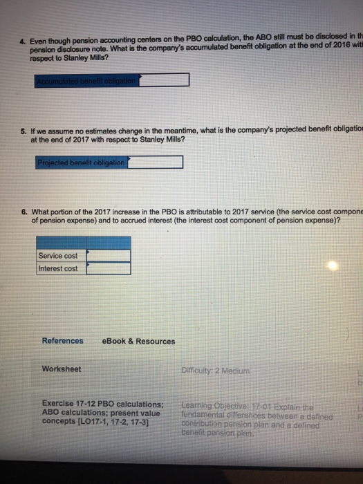 Solved Exercise 17-12 PBO calculations; ABO calculations; | Chegg.com