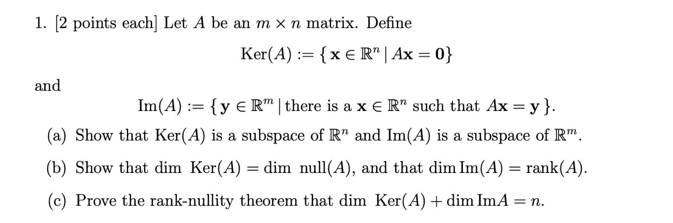 Solved by an EXPERT [2 ﻿points each] ﻿Let A be an m×n ﻿matrix. | Chegg.com