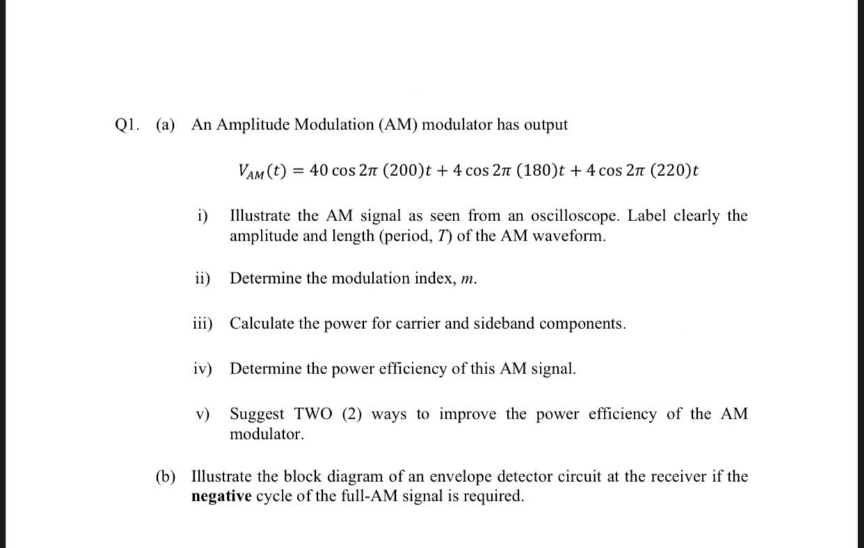 Solved Q1. (a) An Amplitude Modulation (AM) modulator has | Chegg.com