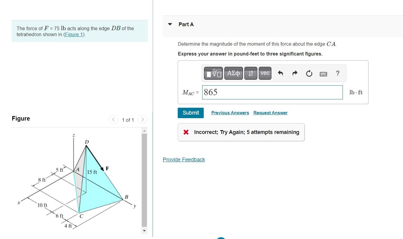 Solved The force of F = 75 lb acts along the edge DB of the | Chegg.com