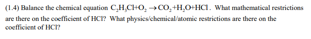 Solved (1.4) Balance the chemical equation CH,CHO, | Chegg.com
