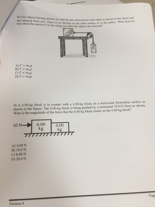 Solved Two Objects Having Masses M 1 And M 2 Are Connected