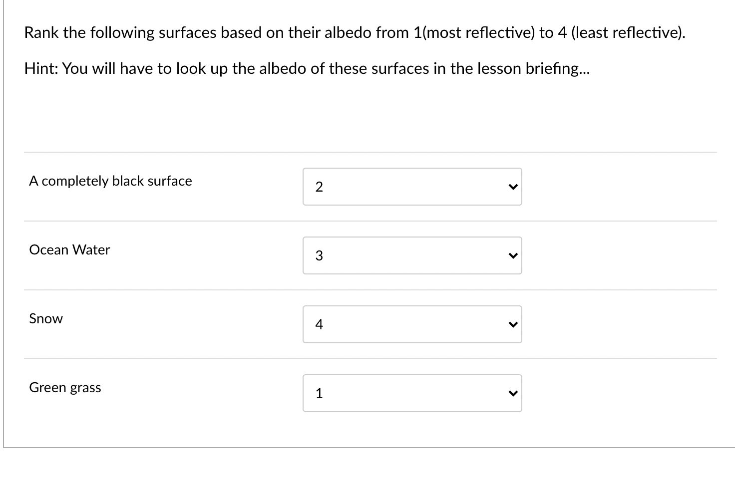 Solved Rank the following surfaces based on their albedo | Chegg.com