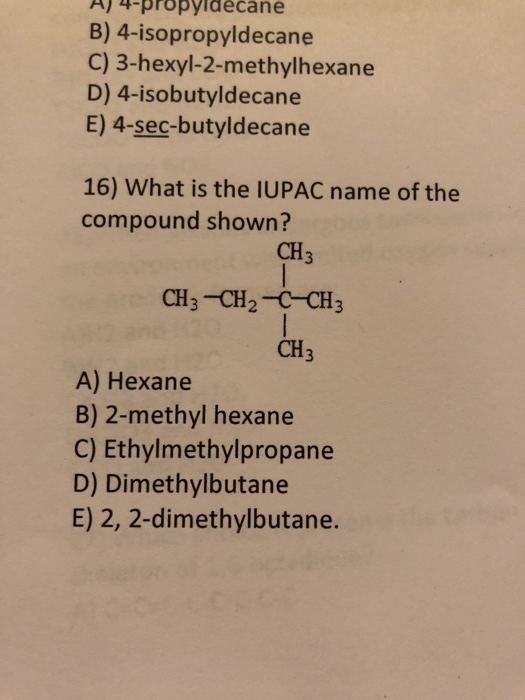 Solved A-propyldecane B) 4-isopropyldecane C) | Chegg.com