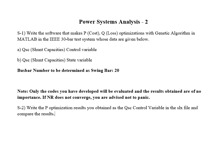 Solved Power Systems Analysis - 2 S-1) Write the software | Chegg.com