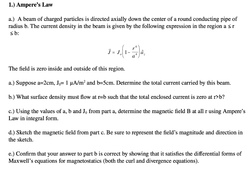 Solved 1.) Ampere's Law a.) A beam of charged particles is | Chegg.com