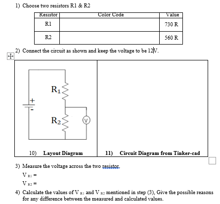 Solved 1) Choose two resistors R1 & R2 Resistor RI Color | Chegg.com