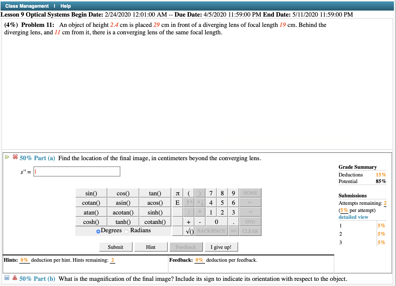Solved Class Management | Help Lesson 9 Optical Systems | Chegg.com