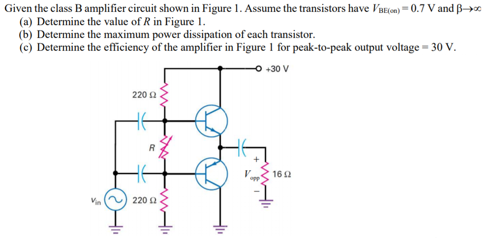 Solved Given the class B amplifier circuit shown in Figure | Chegg.com