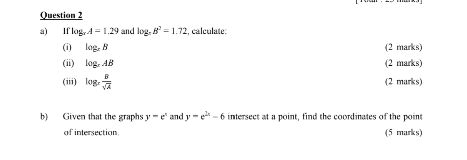 Solved Question 2 a) If log, A = 1.29 and log, B2 = 1.72, | Chegg.com