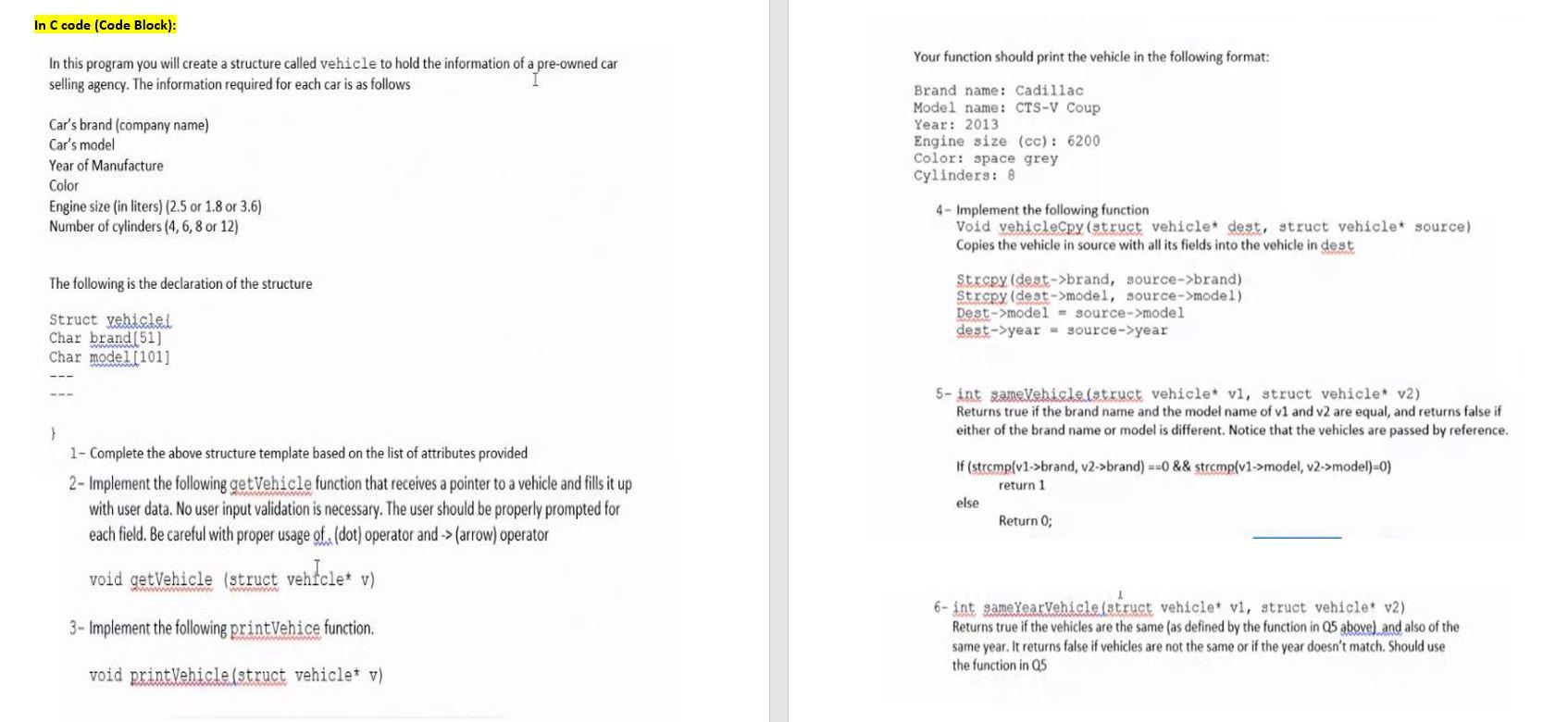 Solved In C code (Code Block): Your function should print | Chegg.com
