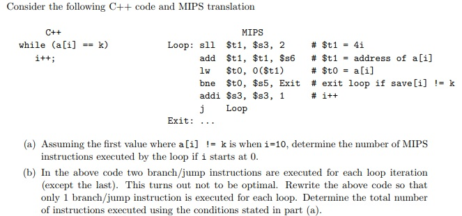 Solved Consider the following C++ code and MIPS translation | Chegg.com