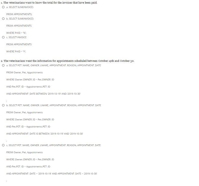 Solved The veterinarian office created a database to keep | Chegg.com