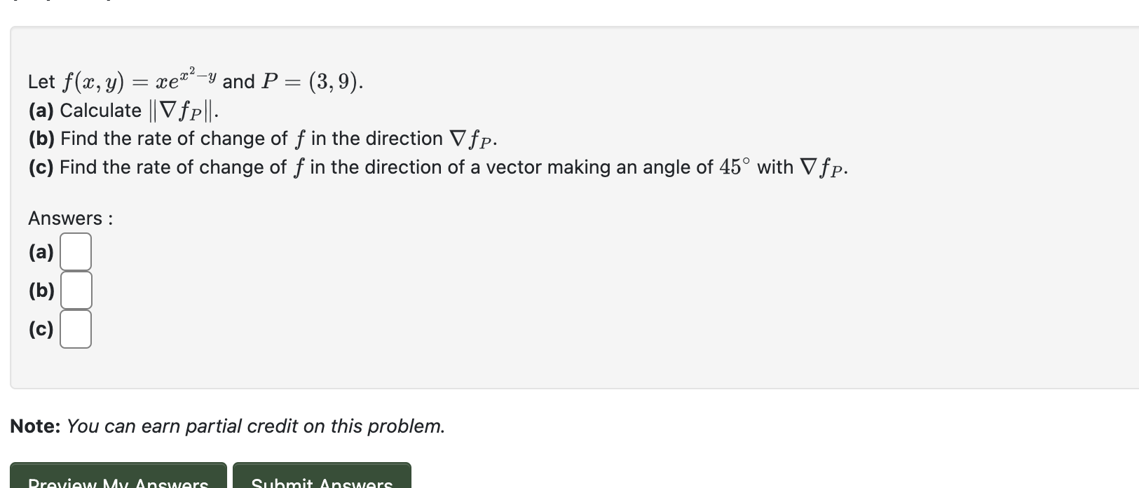 Solved Let \\( f(x, y)=x e^{x^{2}-y} \\) and \\( P=(3,9) | Chegg.com