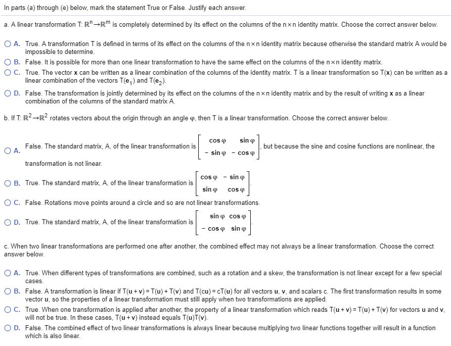 Solved In parts (a) through (e) below, mark the statement | Chegg.com