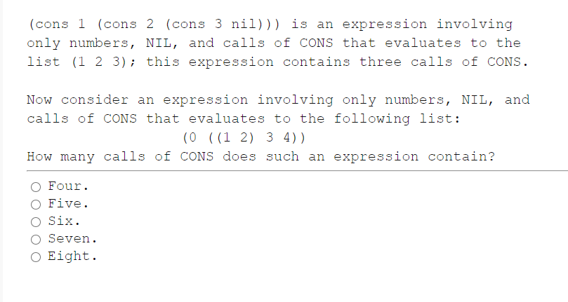 Solved (cons 1 (cons 2 (cons 3 nil))) is an expression | Chegg.com
