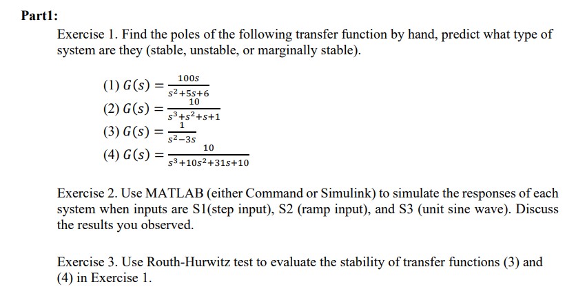 Solved Exercise 1. Find the poles of the following transfer | Chegg.com