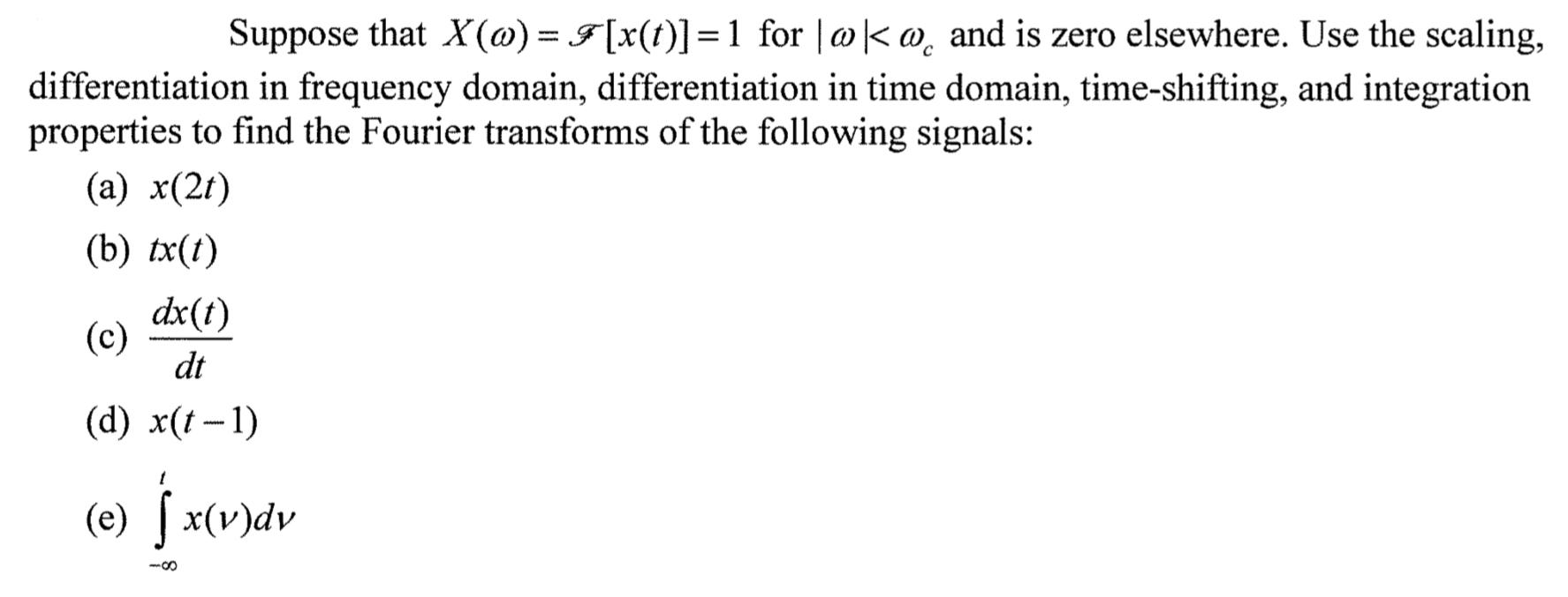 Solved Suppose that X(ω)=F[x(t)]=1 for ∣ω∣
