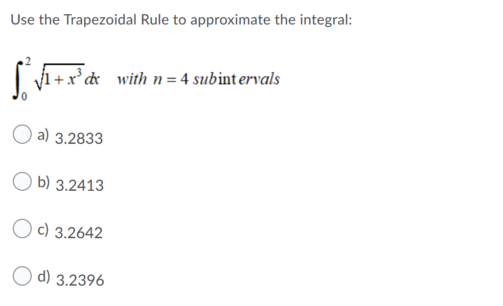 Solved Use the Trapezoidal Rule to approximate the integral: | Chegg.com