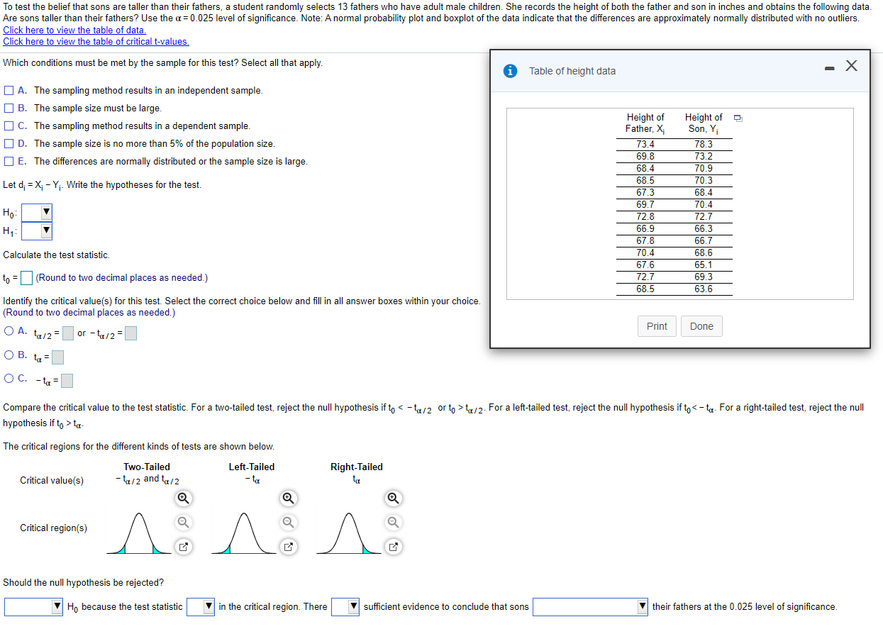 Solved drop down menu options: reject or do not reject - is | Chegg.com