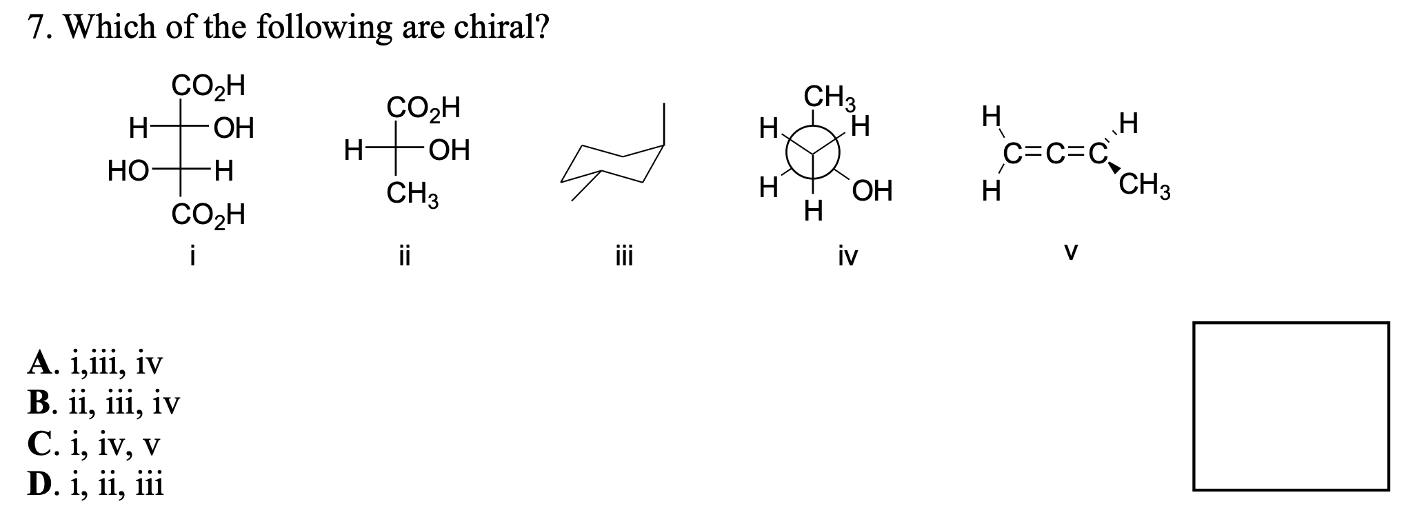 Solved 7. Which of the following are chiral? CO2H CH3 H H. | Chegg.com