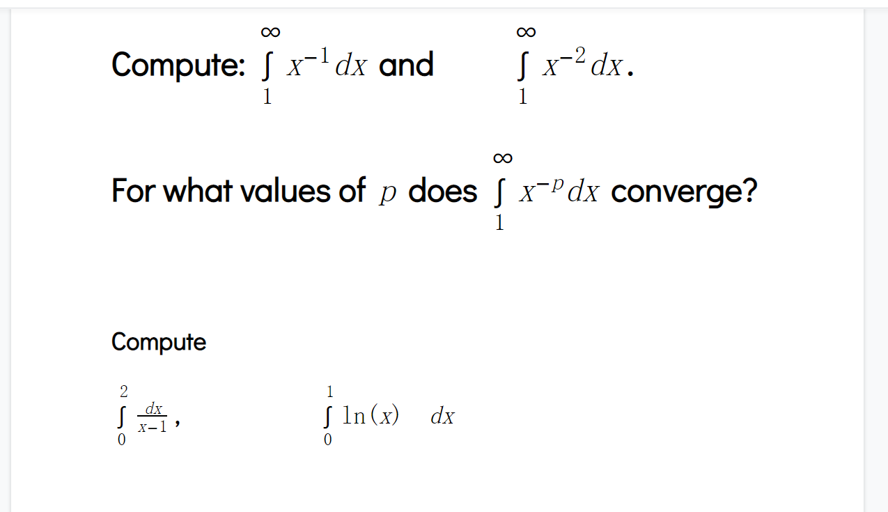 Solved ♡ Compute: S x-1dx and S x-2 dx. 1 1 For what values | Chegg.com