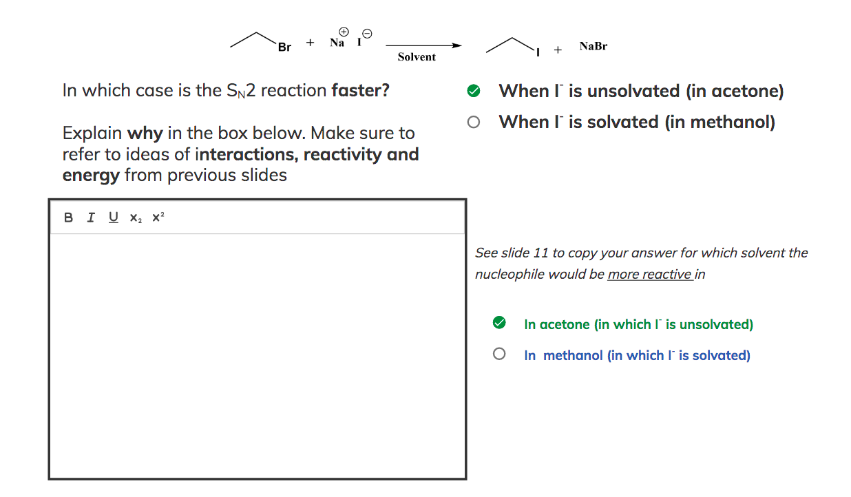 Solved In which case is the SN2 reaction faster? When I−is | Chegg.com