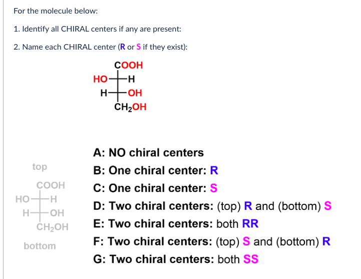 Solved For the molecule below: 1. Identify all CHIRAL | Chegg.com
