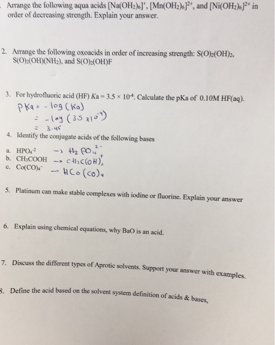 Solved Arrange the following aqua acids [Na(OH_2)_6]^+, | Chegg.com