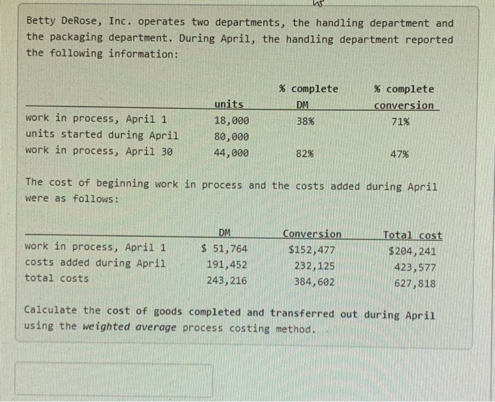 Solved AL Betty DeRose, Inc. operates two departments, the | Chegg.com