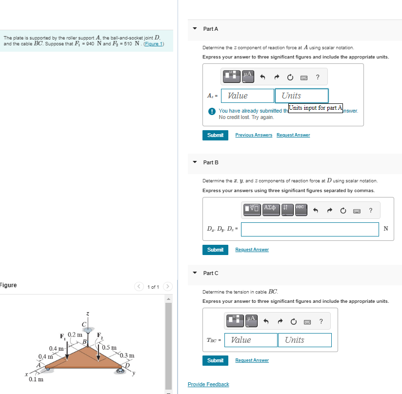 Solved The plate is supported by the roller support A, the | Chegg.com