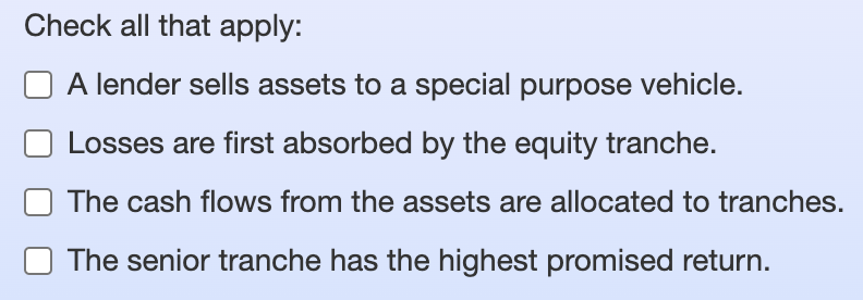 Solved Check all that apply: A lender sells assets to a | Chegg.com