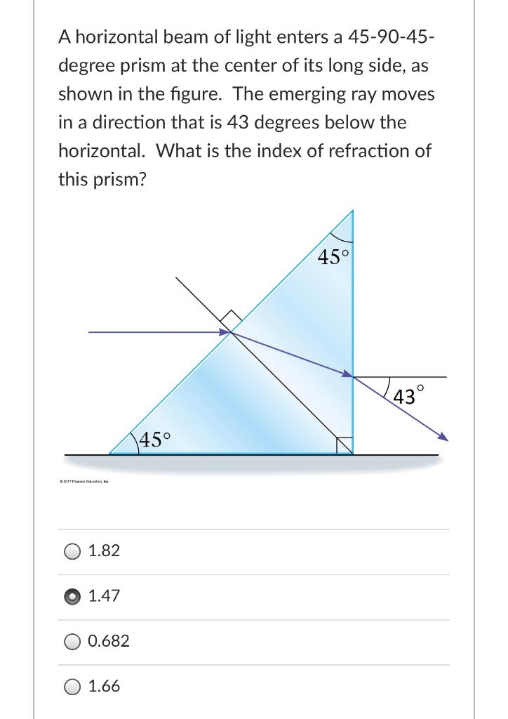 Solved A horizontal beam of light enters a 45-90-45- degree | Chegg.com