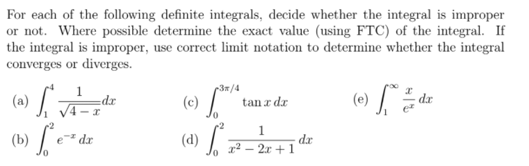 Solved For each of the following definite integrals, decide | Chegg.com