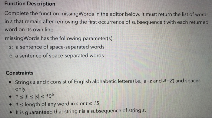 Solved Given Two Sentences S And T T Is A Subsequence Of S 3216