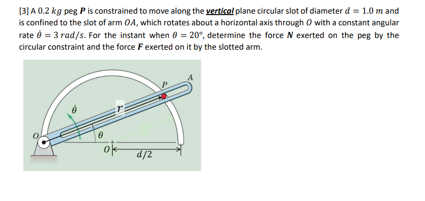Solved [3] A 0.2 kg peg P is constrained to move along the | Chegg.com