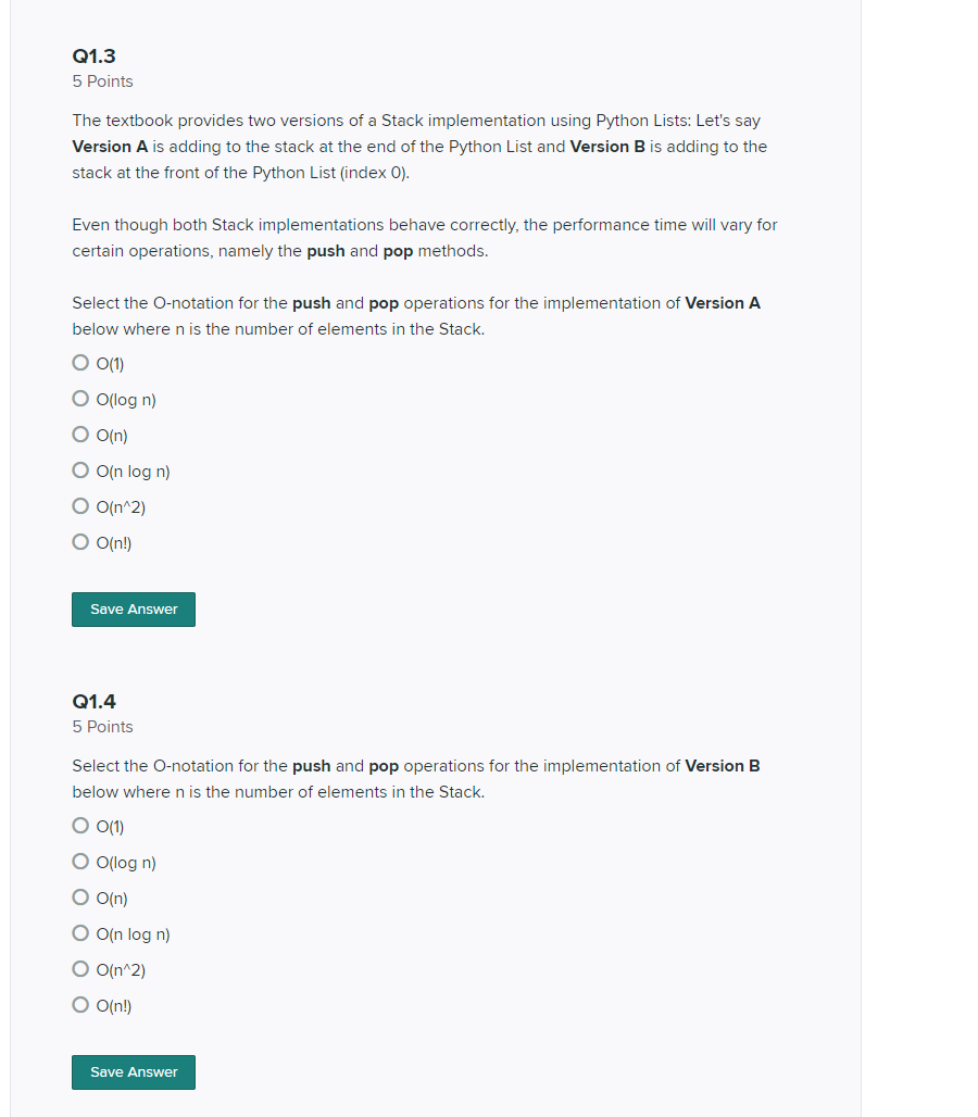 Solved Q1.3 5 Points The textbook provides two versions of a | Chegg.com