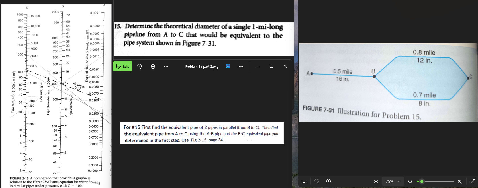 Solved For #15 ﻿First find the equivalent pipe of 2 ﻿pipes | Chegg.com